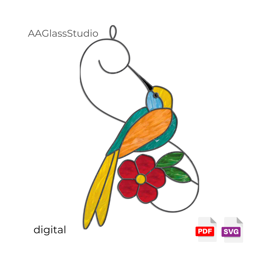 Hummingbird Stained Glass Pattern Chamomile Flower - Inspire Uplift