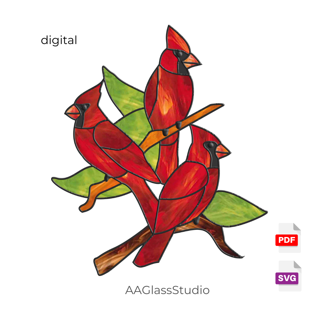3 Cardinals Stained Glass Pattern | Inspire Uplift