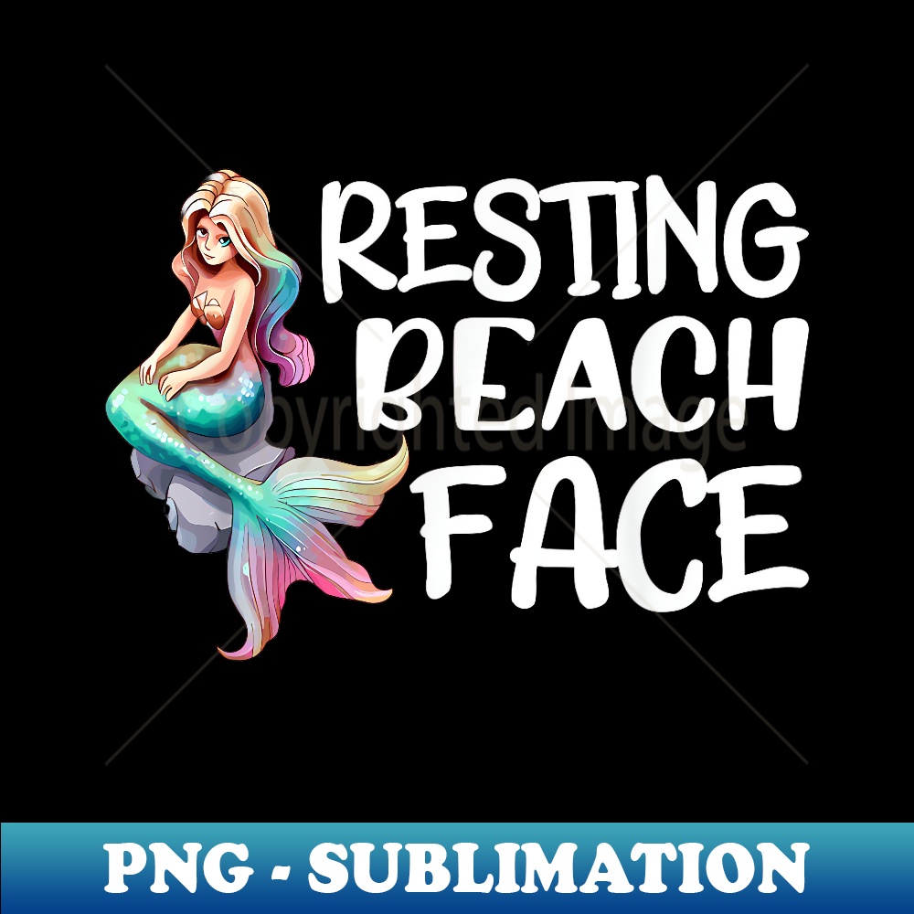Cute Mermaid Sitting On A Rock Resting Beach Face - Creative | Inspire ...