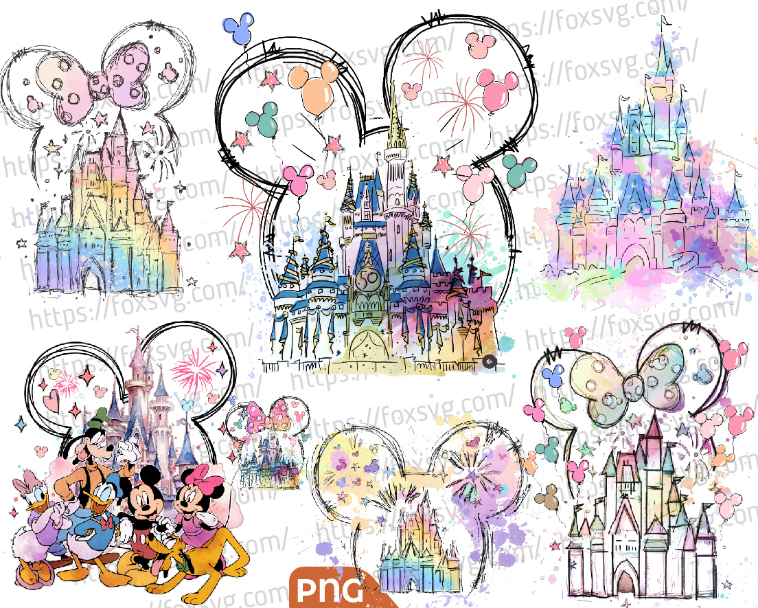 Disney Watercolor Png, Retro Disney Magic Castle Png Sublima - Inspire ...