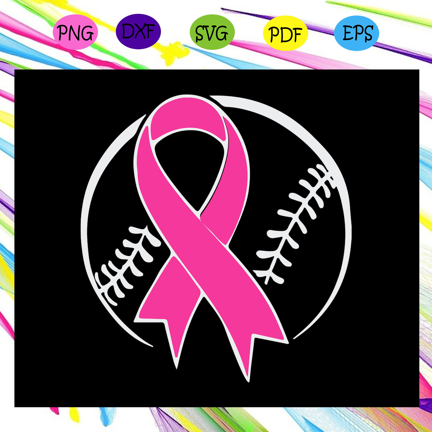Cancer ribbon with baseball baseball svg | Inspire Uplift