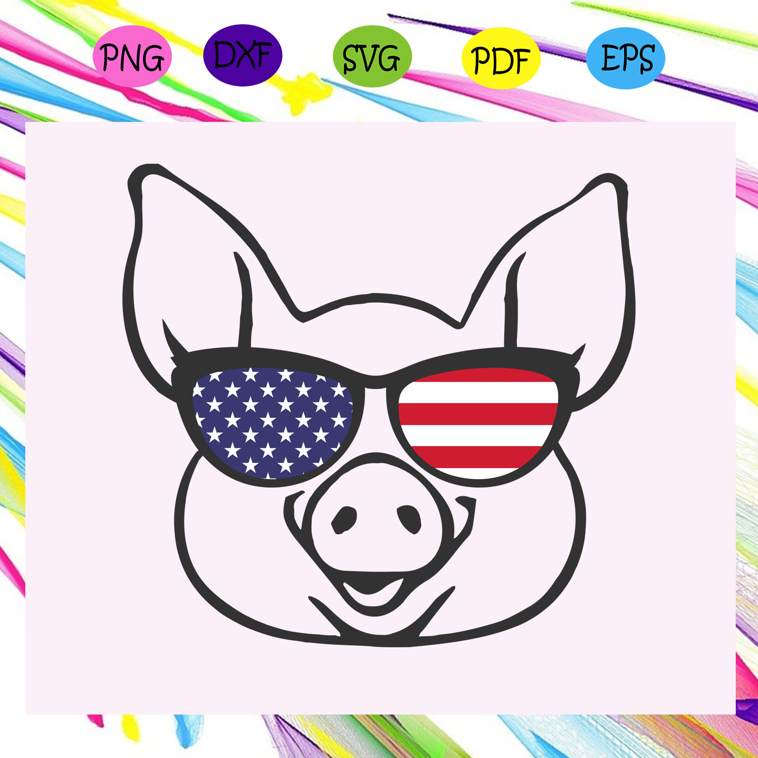 Pig Face Stars Stripes Glasses pig svg | Inspire Uplift