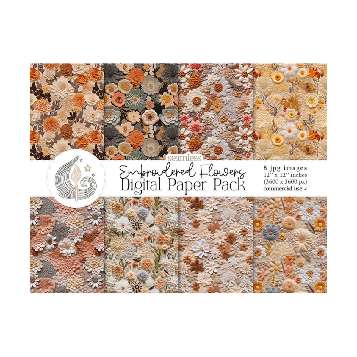 Seamless Embroidered Flower Digital Papers, 3d Floral Patter - Inspire ...