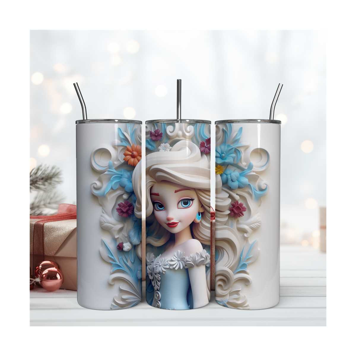 Floral 3D Elsa Queen Digital, Frozen Movie Wrap, Skinny 20oz | Inspire ...