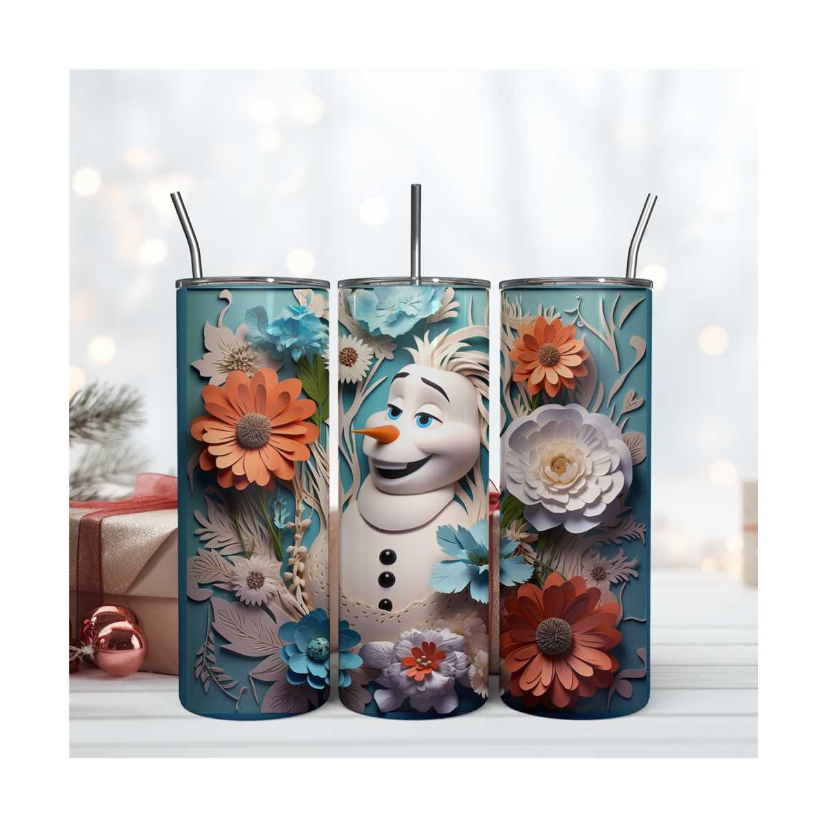 Olaf Snowman With Flowers 3D Inflated Tumbler Digital File O | Inspire ...