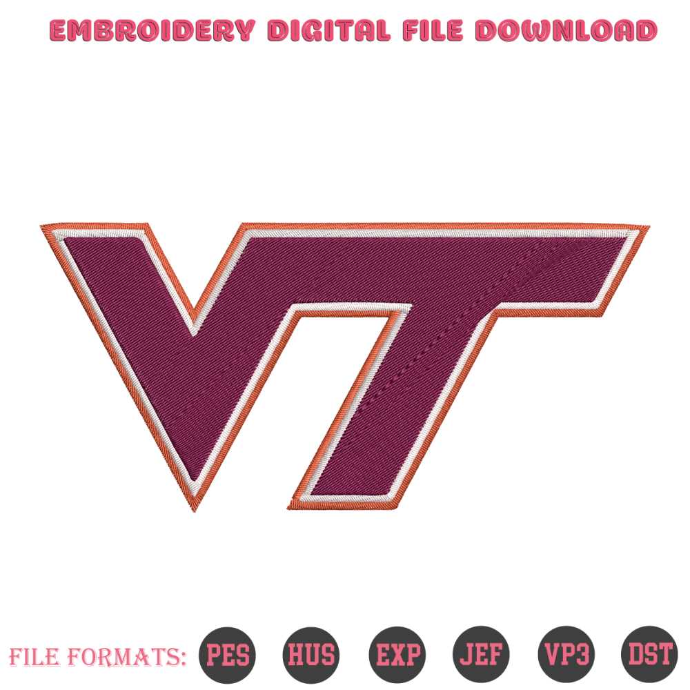 Virginia Tech Hokies Logo NCAA Embroidery Design File | Inspire Uplift