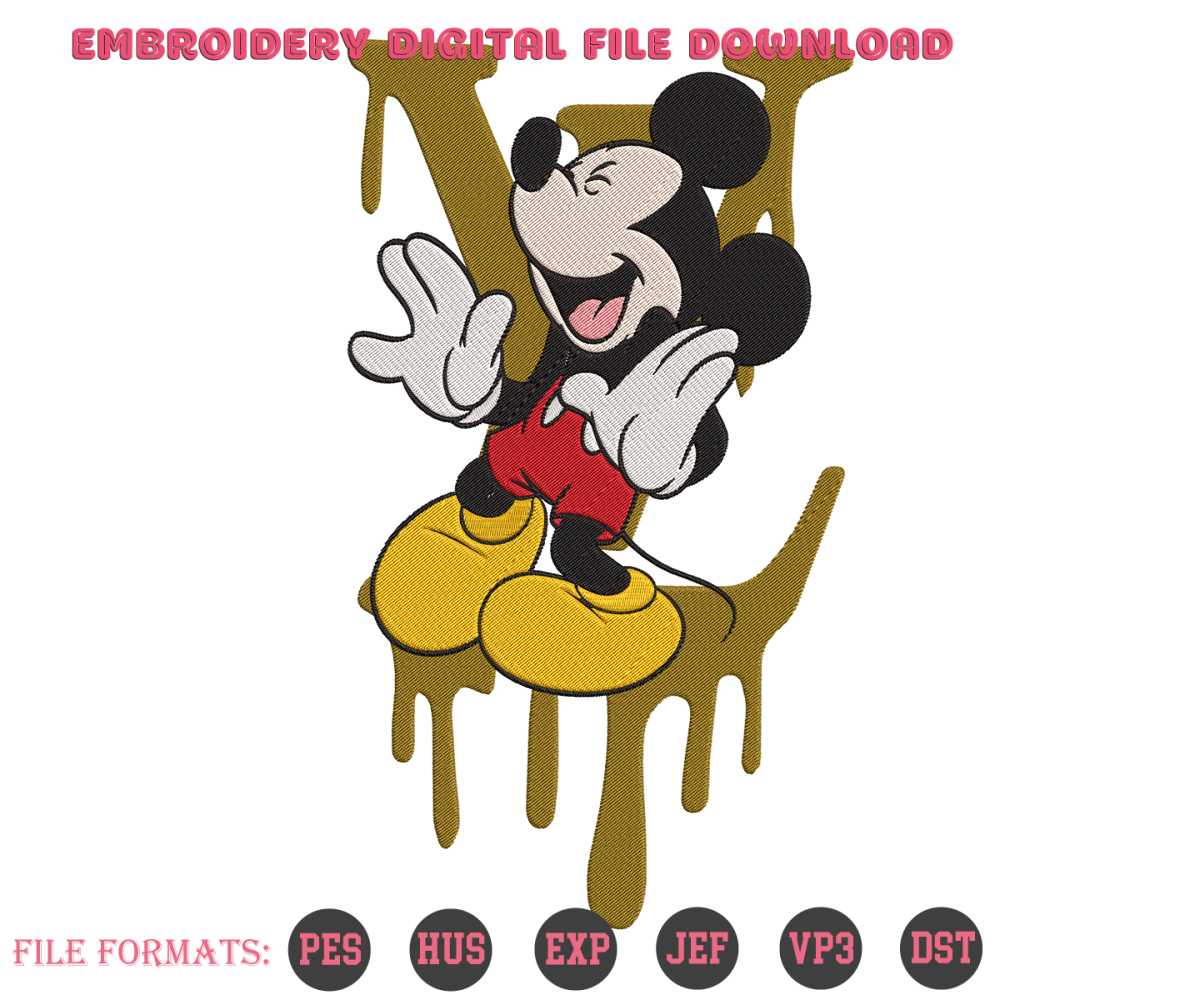 Happy Cartoon Mouse Dripping LV Embroidery Design Files | Inspire Uplift