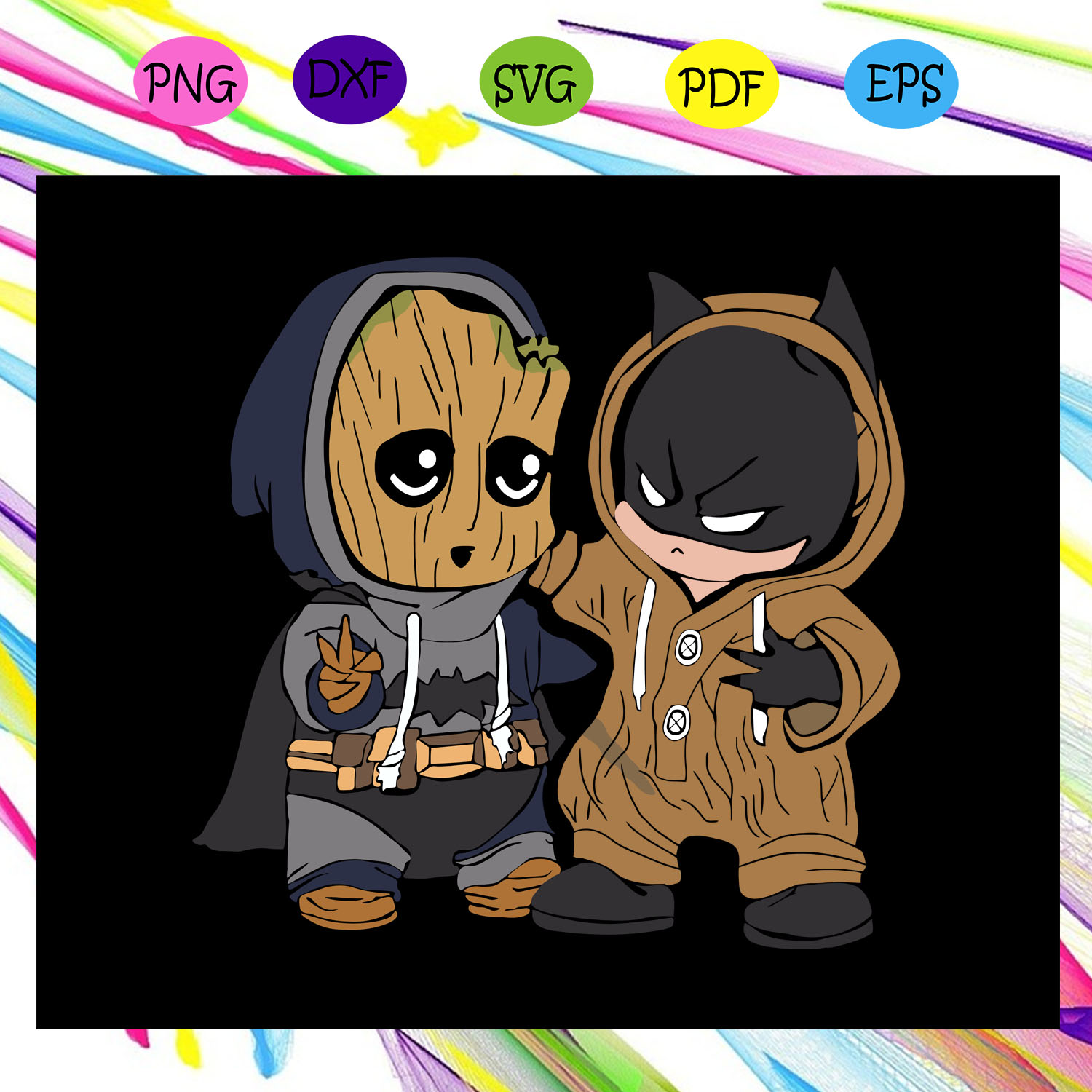The groot and batman wearing hoodies groot svg | Inspire Uplift