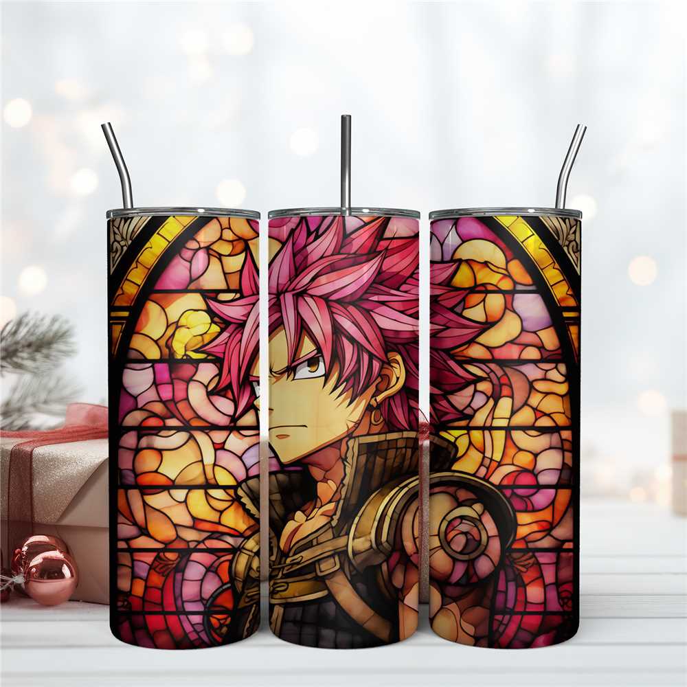 Natsu Dragneel Stained Glass Tumbler Design Fairy Tail Wrap | Inspire ...