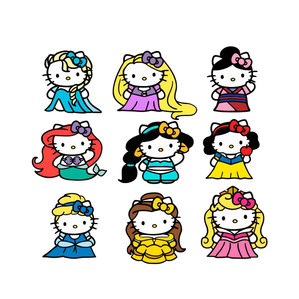 Hello Kitty Disney Princess Bundle Svg, Hello Kitty Svg, Bun | Inspire ...