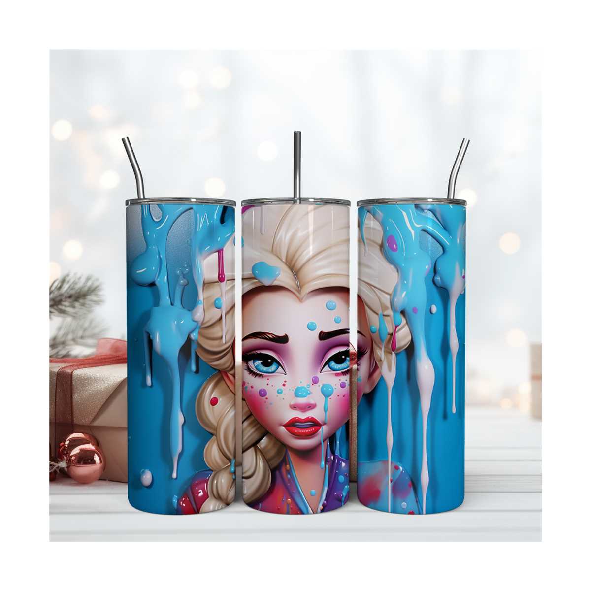 Blue Elsa Dripping Tumbler Design Wrap, Elsa Princess Tumble | Inspire ...