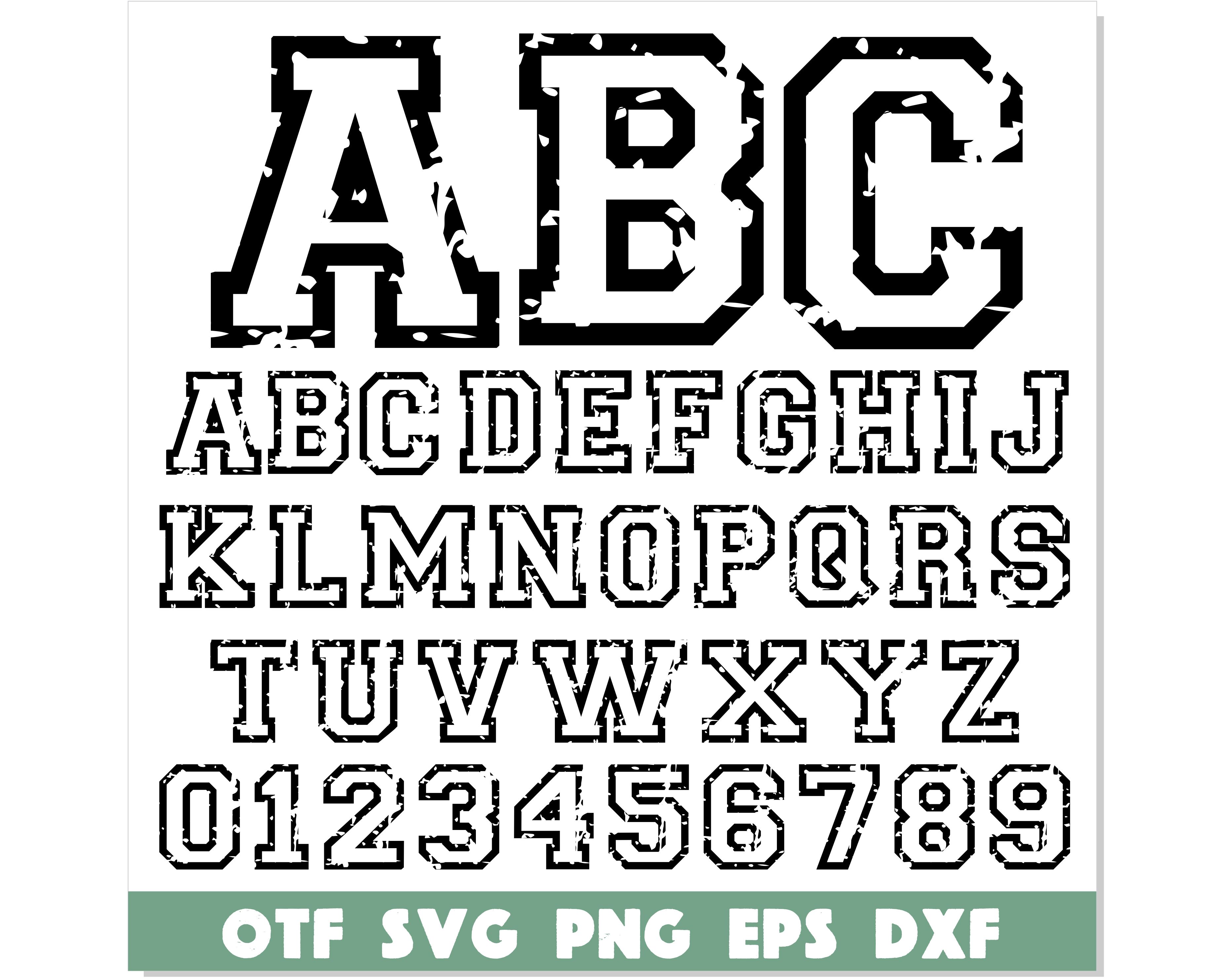 Varsity Sport College Outline Distressed Font OTF SVG PNG | | Inspire ...