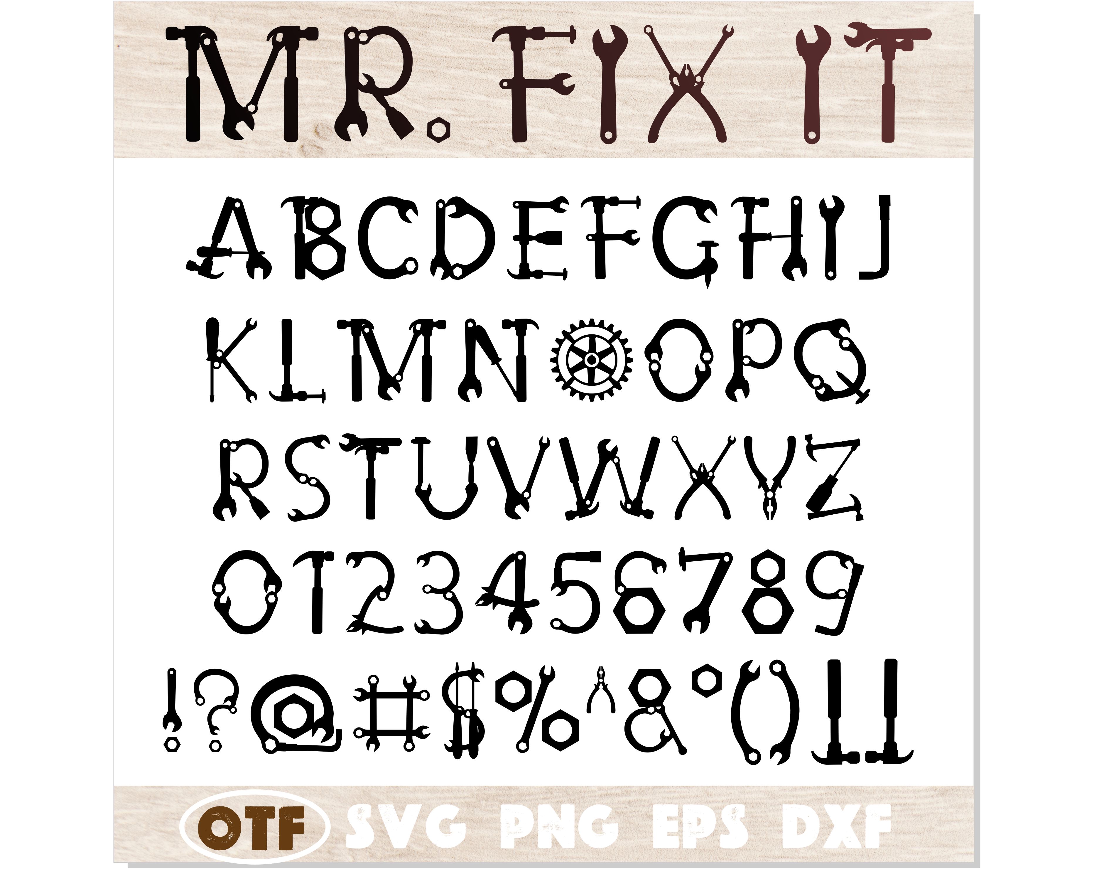 Tool Font TTF SVG PNG | Mr Fix font otf, tools alphabet, too - Inspire ...