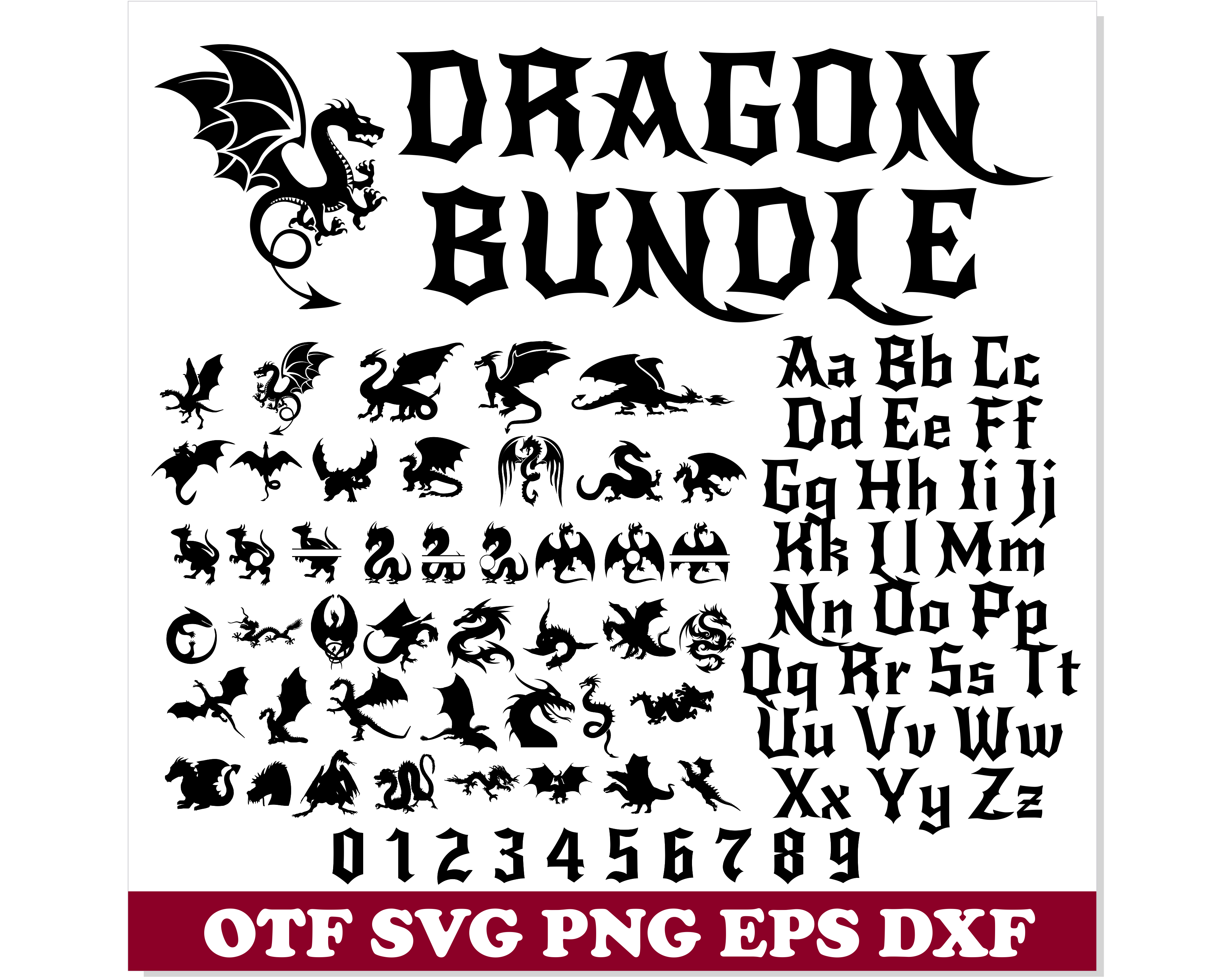 Dragon Font TTF, Dragon SVG Bundle, Dragon svg, Dragon png, | Inspire ...