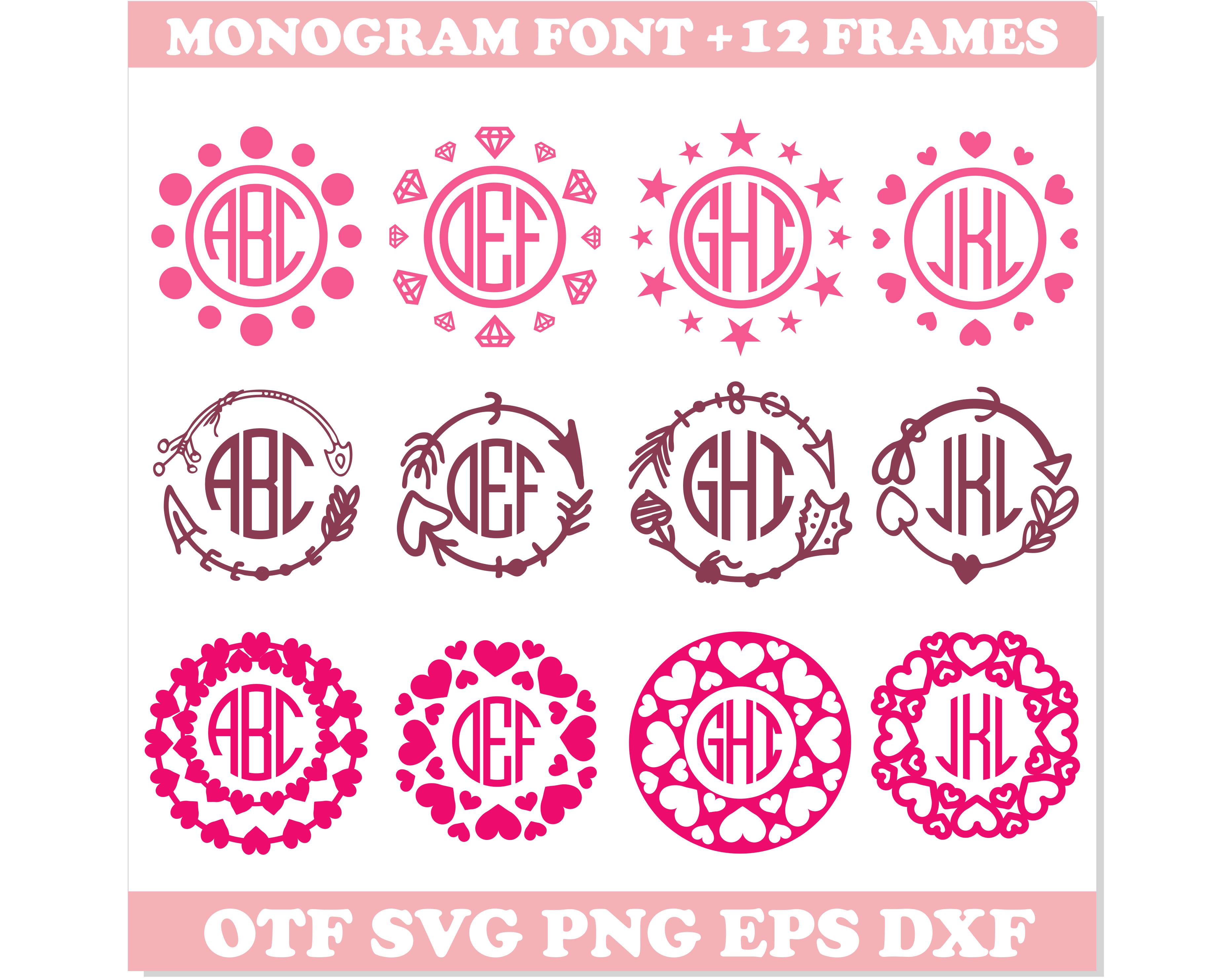 12 Monogram Frames SVG & Circle Monogram Font TTF SVG | Roun - Inspire ...
