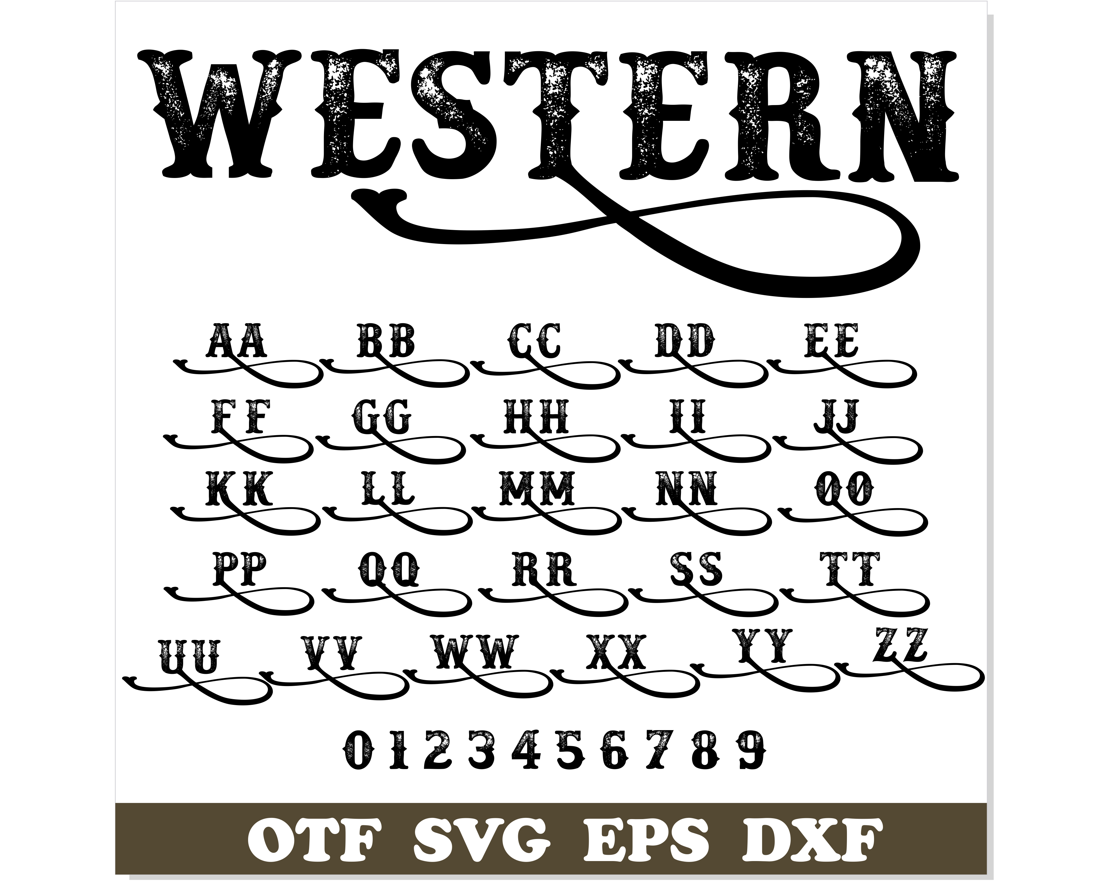 Western Cowboy Font with Tails, Western Distressed Font TTF, | Inspire ...