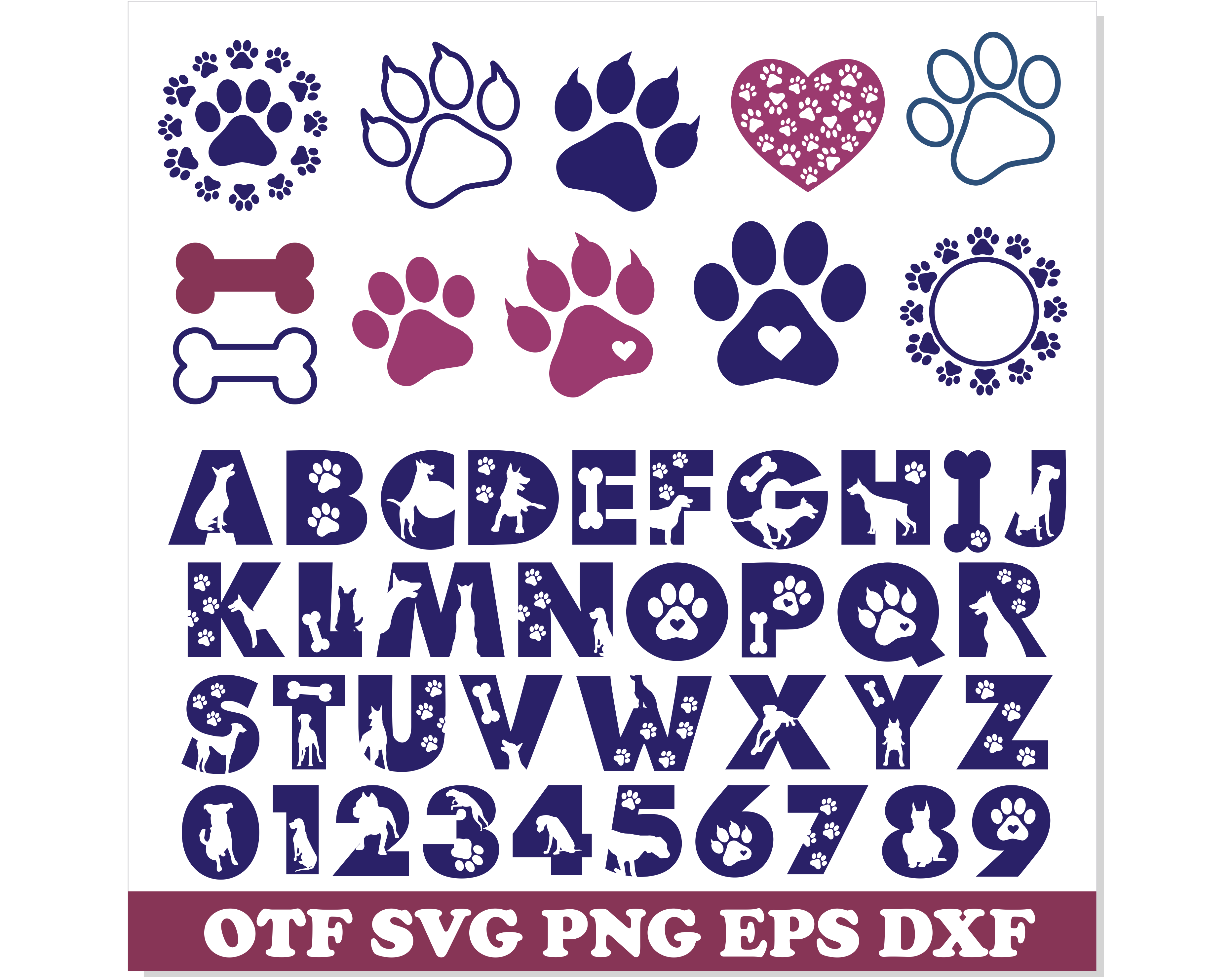Dog Bundle SVG OTF PNG | Dog Font otf, Dog Font svg, Dog Paw | Inspire ...