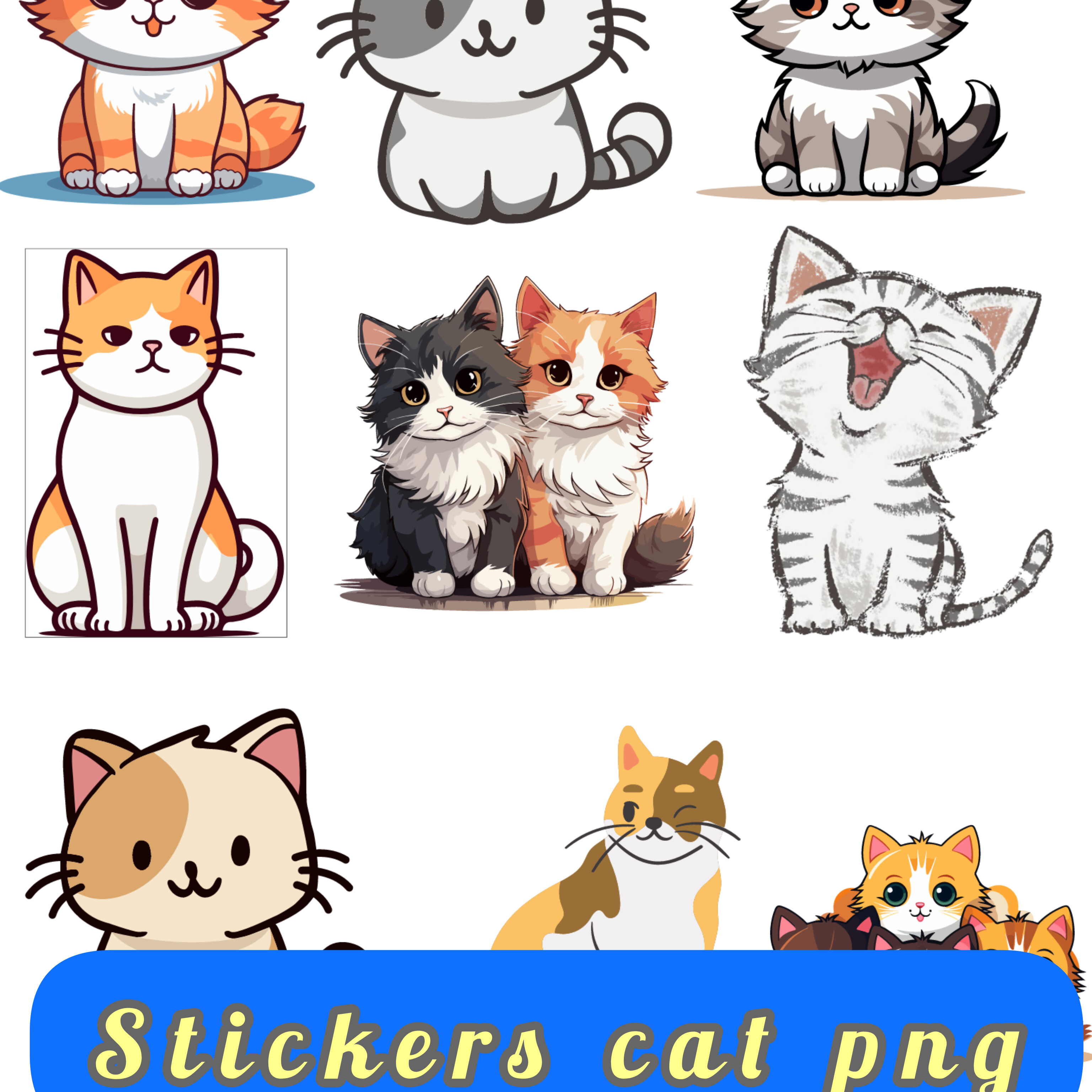 cute cat clipart digital stickers png bundle, kawaai cat pri | Inspire ...