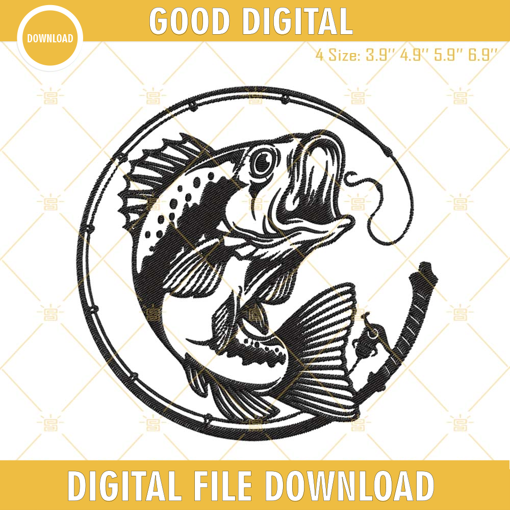 Bass Fishing Machine Embroidery Design Files, Embroidery Des | Inspire ...
