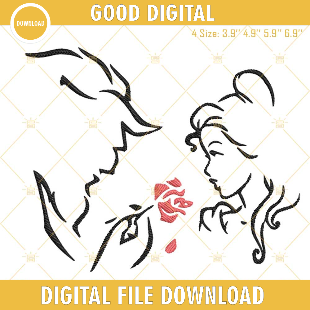 Beauty And The Beast Outline Embroidery Designs, Belle And B | Inspire ...