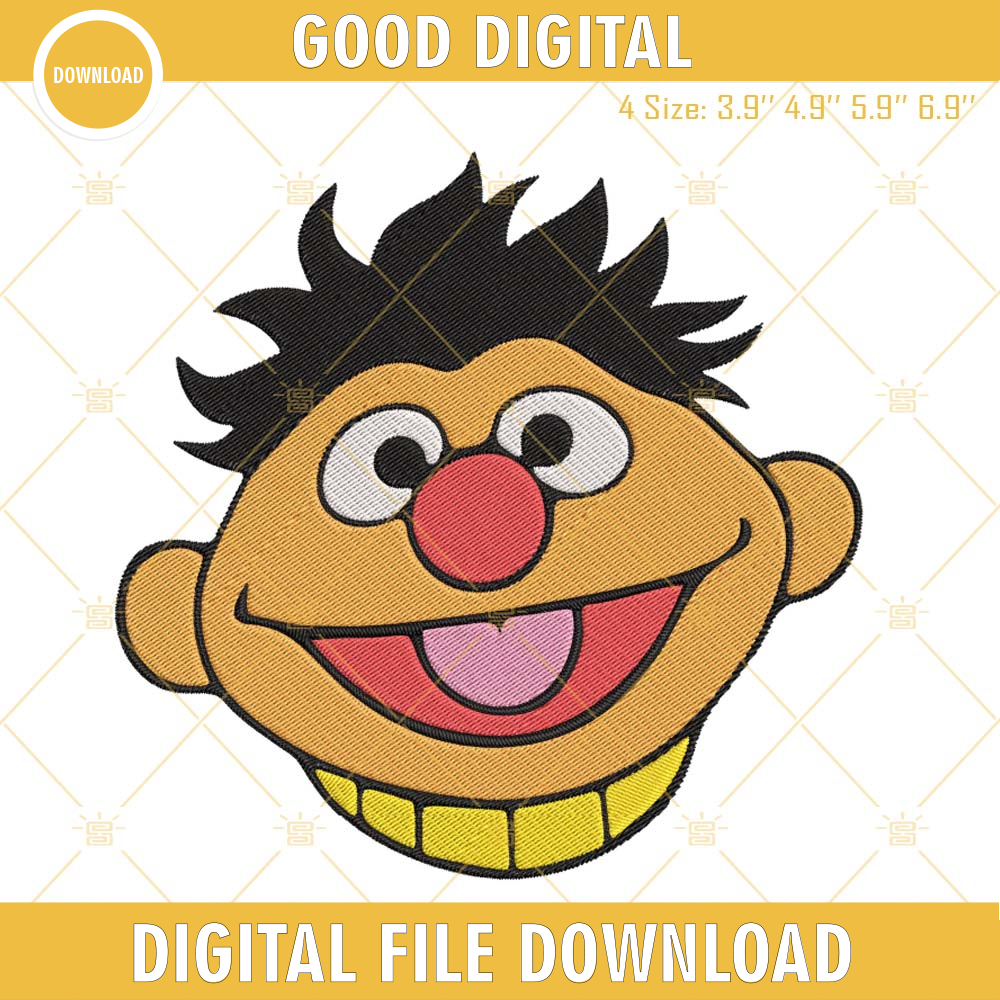 Bert Face Embroidery Files, Sesame Street Embroidery Designs | Inspire Uplift