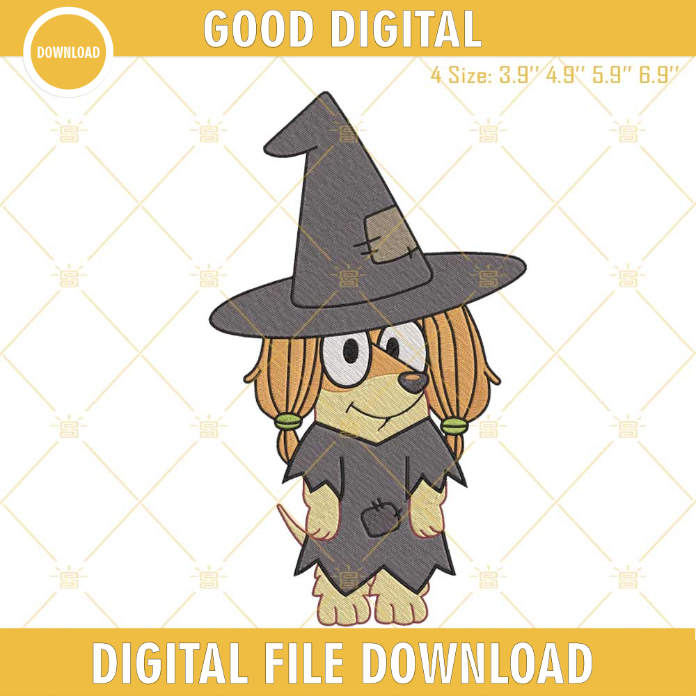 Bluey Indy Witchy Halloween Embroidery Designs, Bluey Heeler | Inspire ...