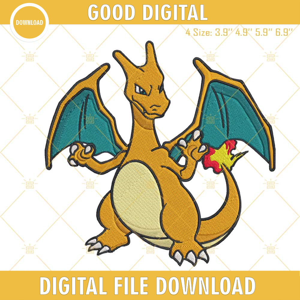 Charizard Machine Embroidery Designs, Fire Lizard Pokemon Em | Inspire ...
