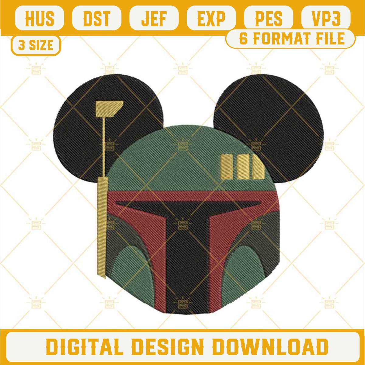 Boba Fett Mickey Mouse Head Machine Embroidery Designs, Disn | Inspire ...