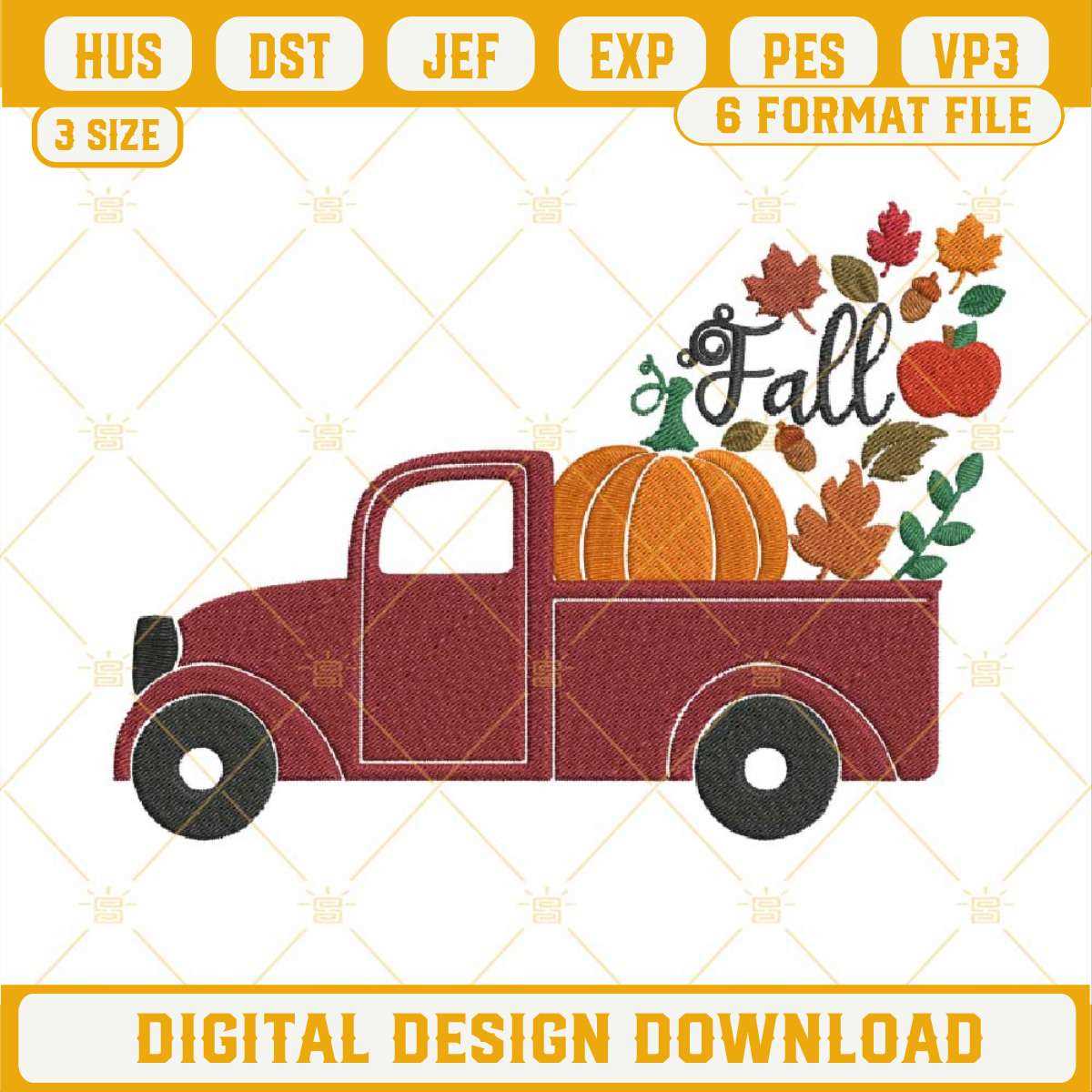 Fall Pumpkin Truck Embroidery Designs, Hello Fall Truck Pump | Inspire ...