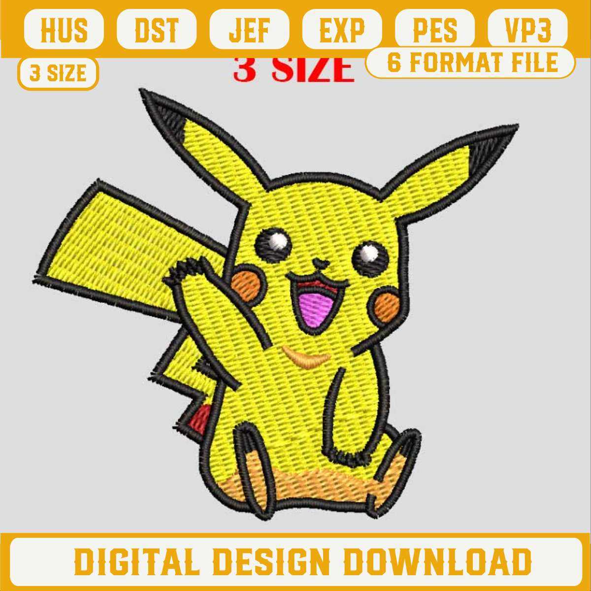 Pikachu Embroidery Design, Pikachu Embroidery Files, Pokemon | Inspire ...