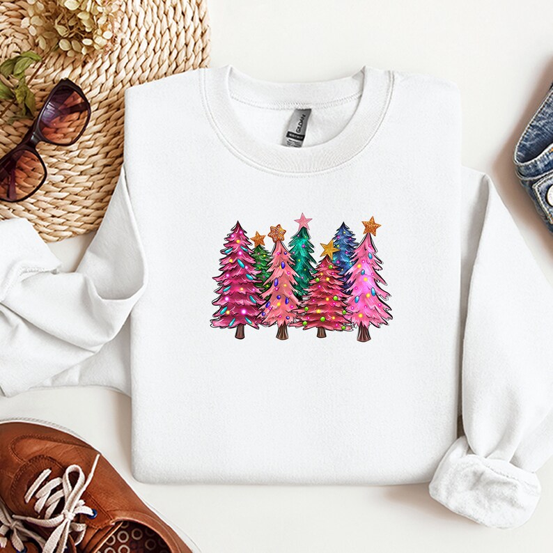Christmas Tree Shirt, Pink Christmas Tree Shirt, Line Trees, | Inspire ...