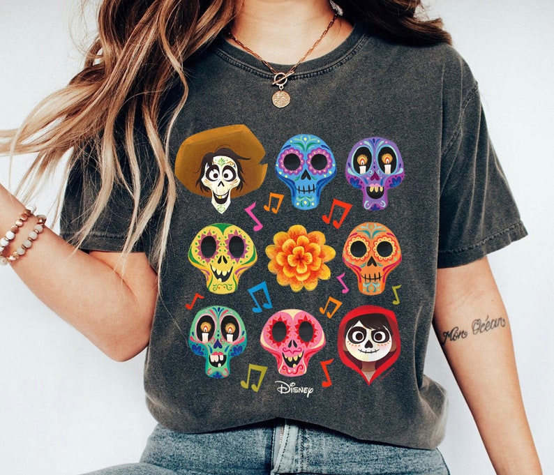 Coco Character Grid Sugar Skulls Shirt, Coco T-shirt, Disney - Inspire ...