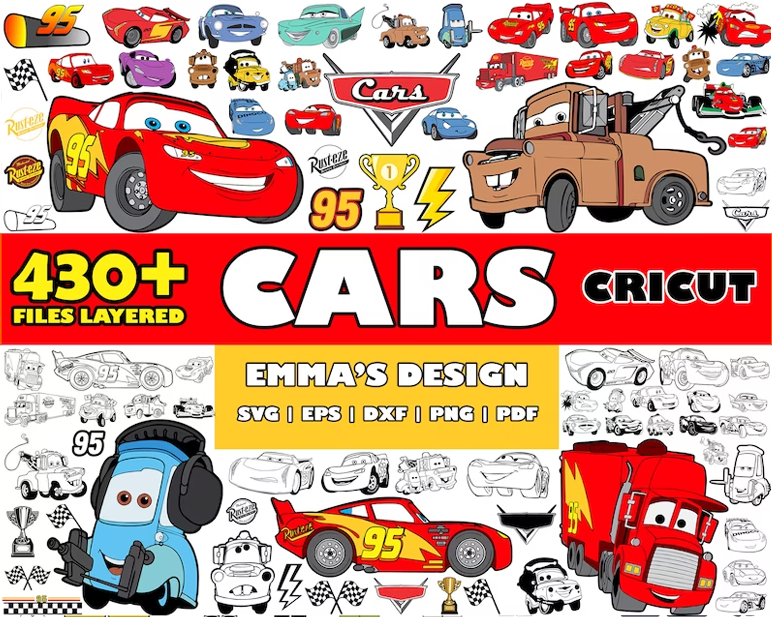 Cars Bundle Svg, Disney Pixar Car Svg, Lightning McQueen Svg | Inspire ...