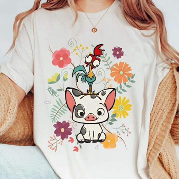 Disney Moana 70s Style Floral Pua And Hei Hei Shirt / Disney | Inspire ...