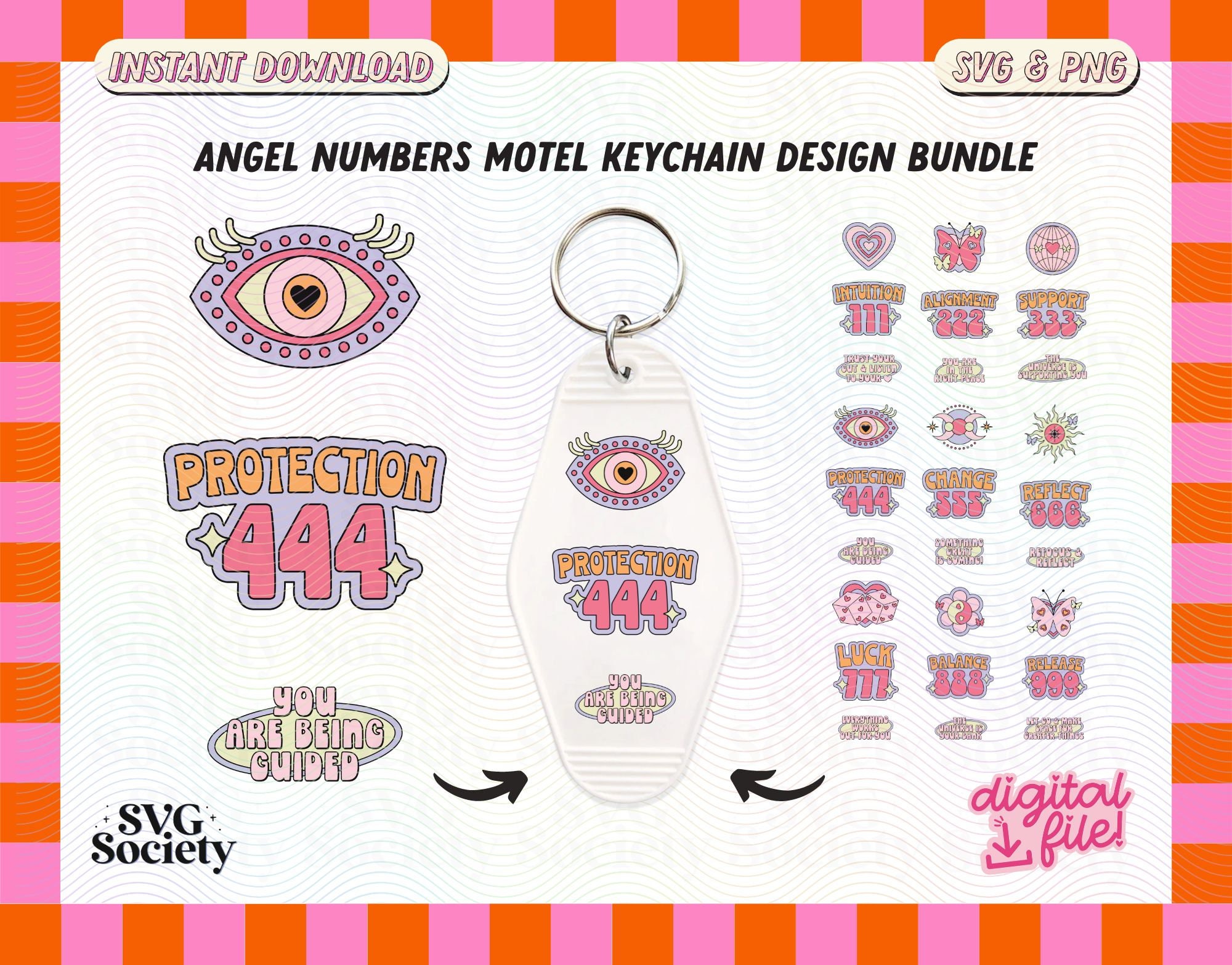 Angel Numbers Trendy Motel Keychain Design Bundle SVG and PN | Inspire ...