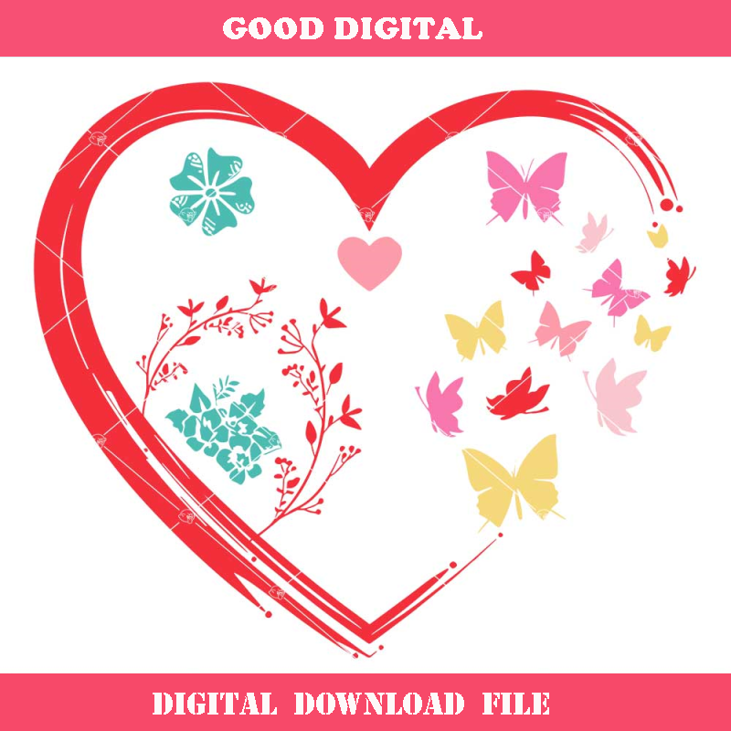 Butterfly Heart Floral Svg, Natural Couple Love Cute Svg - Inspire Uplift