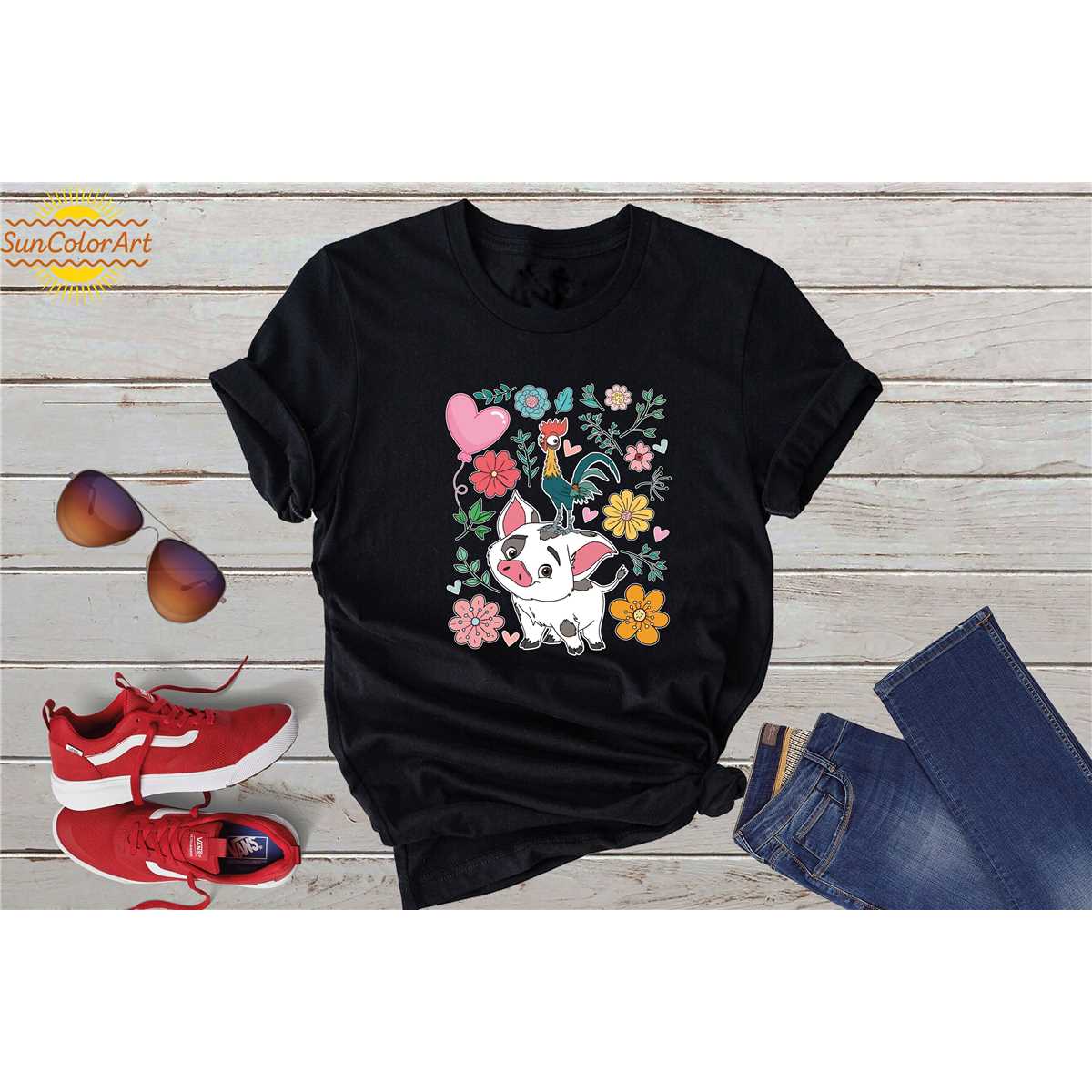 Disney Moana 70s Style Floral Pua And Hei Hei Shirt, Disney | Inspire ...