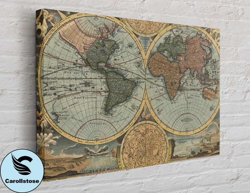 Old Map of the World Geography Canvas, Canvas Wall Art Canva - Inspire ...