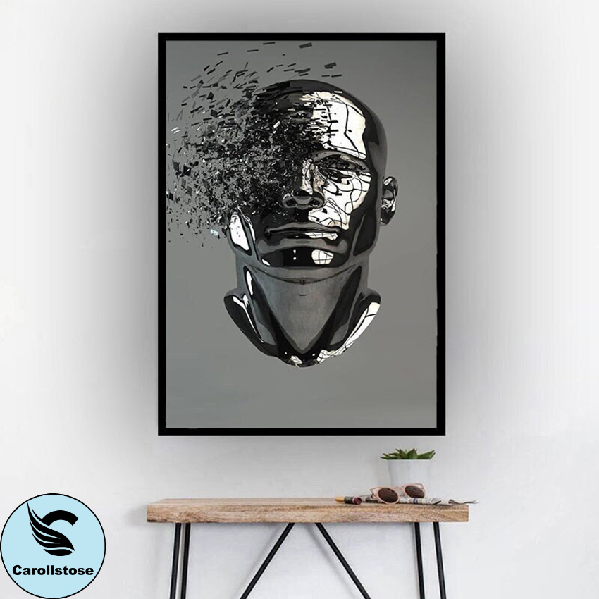 portrait of male face canvas wall art , crumbling face canva | Inspire ...