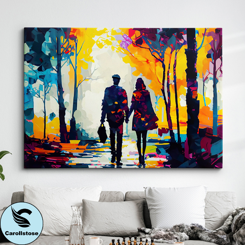 Couple Walking Starry Night Abstract Oil Painting Style Wall - Inspire ...