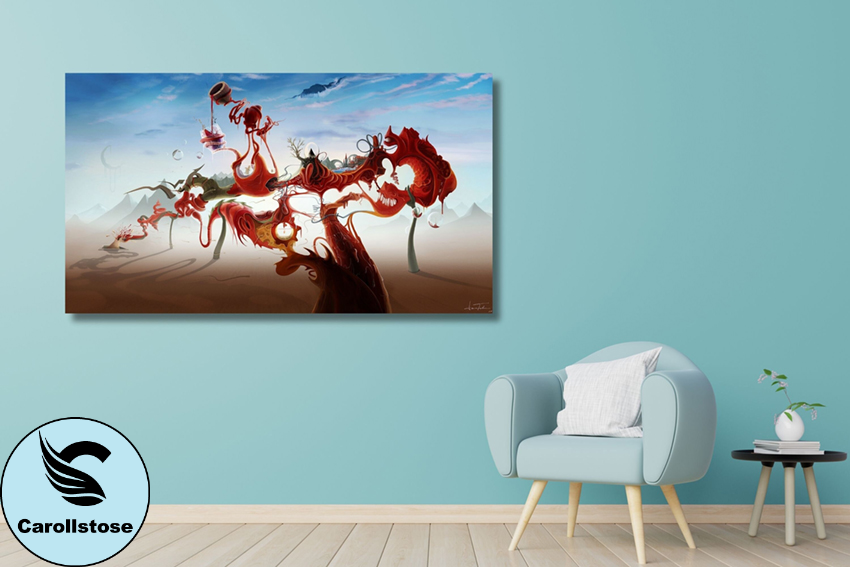 Salvador Dali Red Monster Painting Art, Surrealist Monster - Inspire Uplift