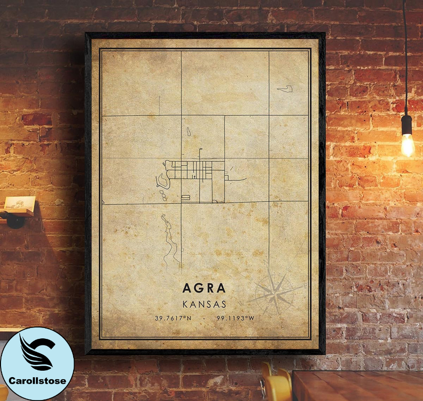 Agra Map Print , Agra Map , Kansas Map Art , Agra City Road | Inspire Uplift