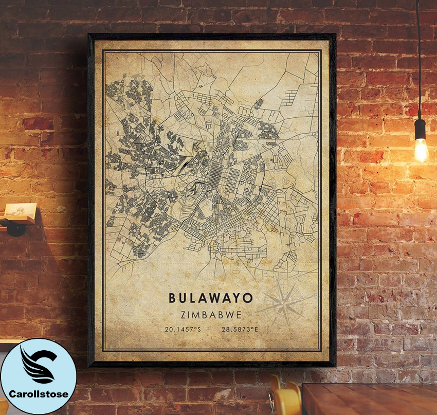 Bulawayo Vintage Map Print , Bulawayo Map , Zimbabwe Map Art | Inspire ...
