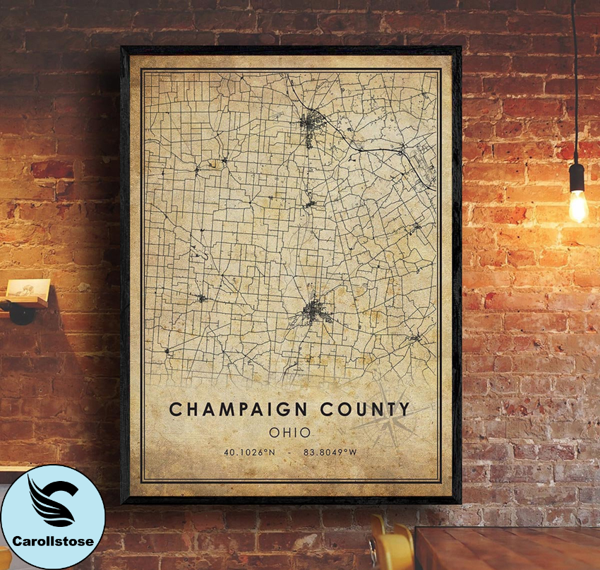 Champaign County Map Print , Champaign County Map , Ohio Map - Inspire ...