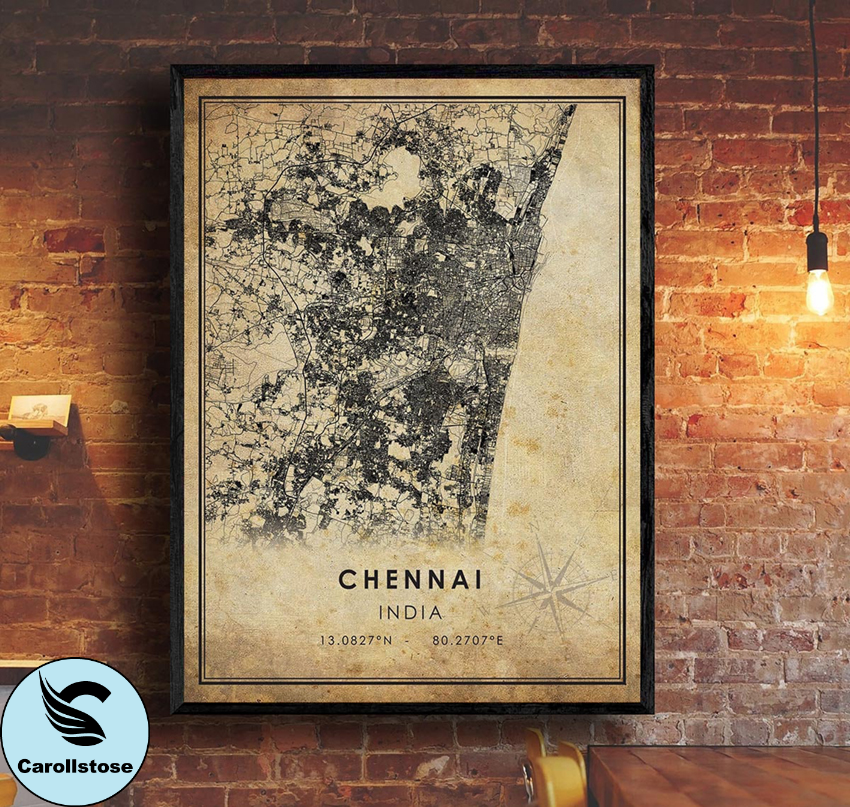Chennai Vintage Map Print , Chennai India Map Art , Chennai | Inspire ...