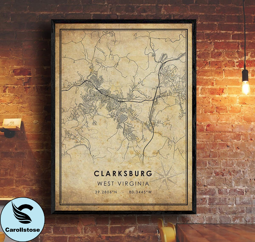 Clarksburg Map Print , Clarksburg Map , West Virginia Map Ar | Inspire ...