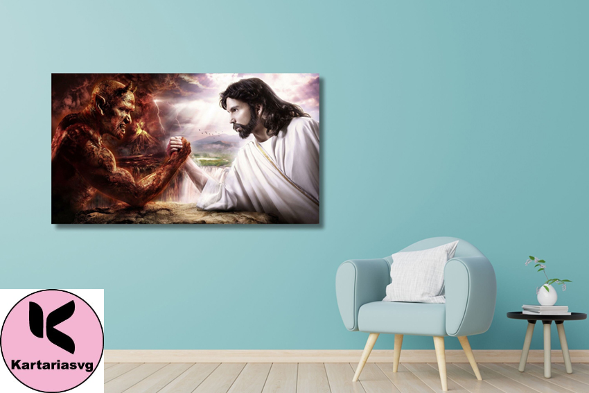 Jesus Devil Vs God Print,Jesus Christ Devil Satan God Canv | Inspire Uplift