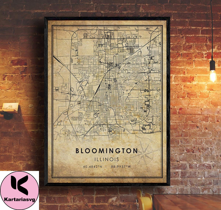 Bloomington Map Print , Bloomington Map , Illinois Map Art , | Inspire ...