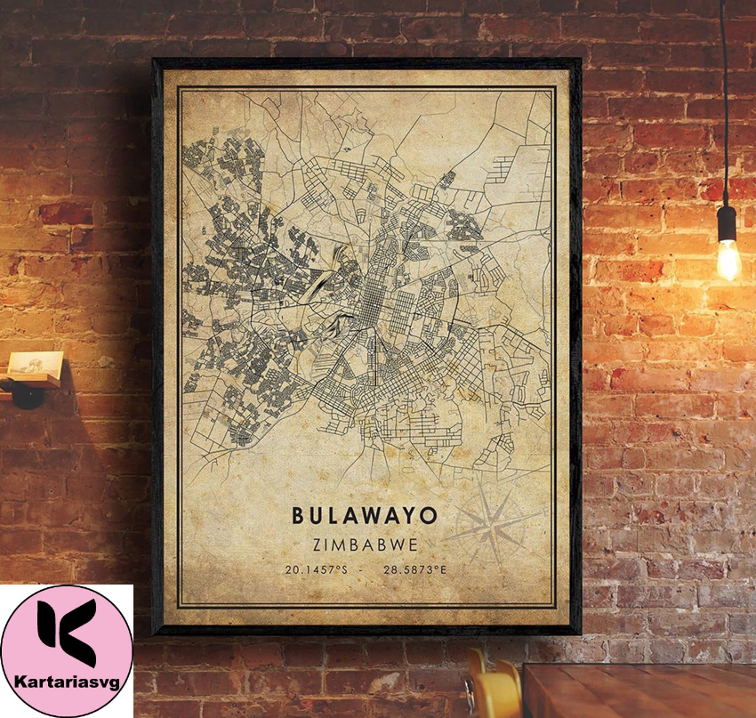Bulawayo Vintage Map Print , Bulawayo Map , Zimbabwe Map Art | Inspire ...