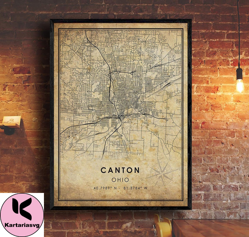 Canton Vintage Map Print , Canton Map , Ohio Map Art , Canto | Inspire ...